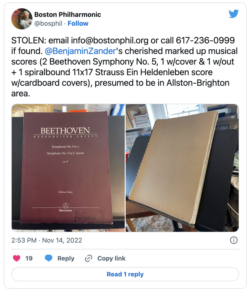The search is on for conductor Benjamin Zander’s prized musical scores ...